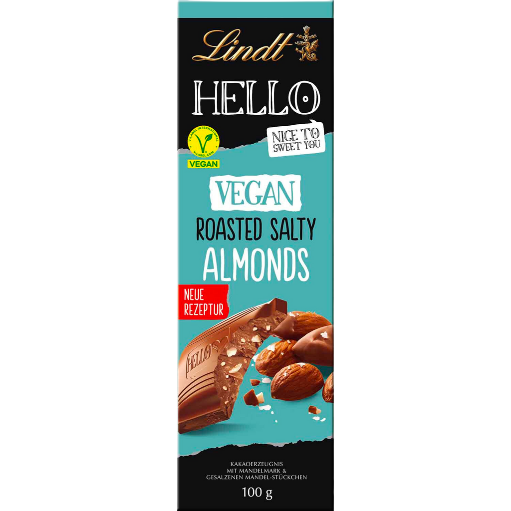 Lindt Hello VEGAN Roasted Salty Almonds Bar | 100g – Chocolate Emporium